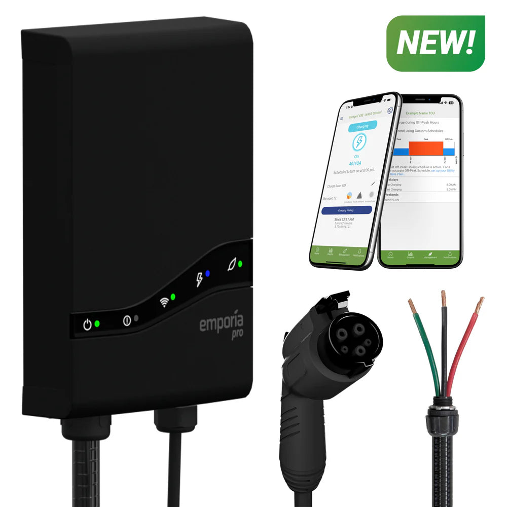 Emporia Pro Level 2 EV Charger (Black) - Hardwired w/ J1772 connector ...